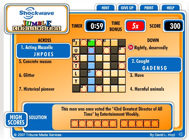 첫번째로 소개할 게임은 단어게임 중에서도 인기가 높은 Jumble Crossword 입니다. 단어의 설명과 철자를 제공하기 ...